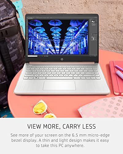 HP 14 Laptop, Intel Celeron N4020, 4 GB RAM, 64 GB Storage, 14-inch HD Touchscreen, Windows 10 Home, Thin & Portable, 4K Graphics, One Year of Microsoft 365 (14-dq0070nr, 2021, Pale Rose Gold)