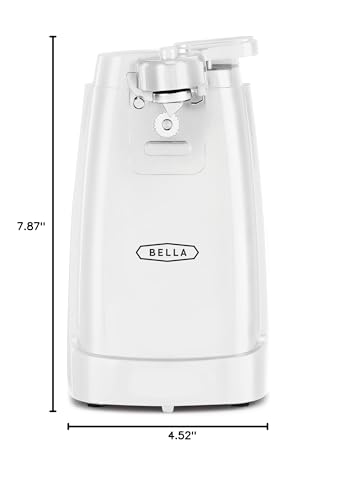 BELLA Electric Can Opener and Knife Sharpener, Multifunctional Jar and Bottle Opener with Removable Cutting Lever and Cord Storage, Stainless Steel Blade, White