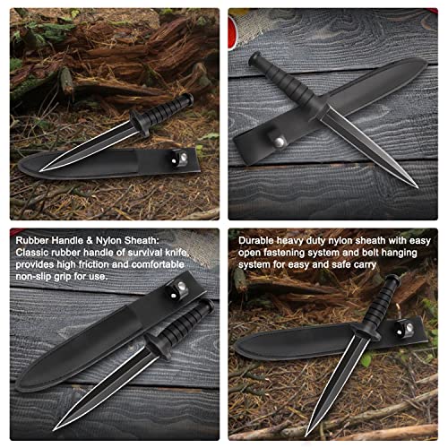 liuliang1 12.2'' EDC Straight Edge Tactical Bowie Knife with Sheath Survival Hunting Tactical Combat Knife for Outdoor Camping , Fishing Black