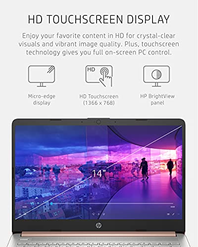 HP 14 Laptop, Intel Celeron N4020, 4 GB RAM, 64 GB Storage, 14-inch HD Touchscreen, Windows 10 Home, Thin & Portable, 4K Graphics, One Year of Microsoft 365 (14-dq0070nr, 2021, Pale Rose Gold)