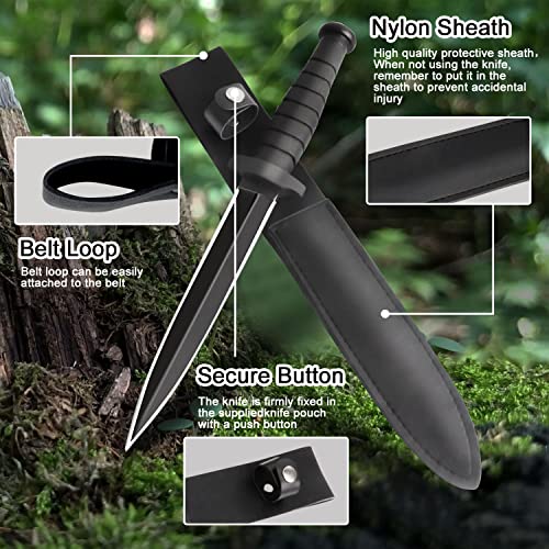 liuliang1 12.2'' EDC Straight Edge Tactical Bowie Knife with Sheath Survival Hunting Tactical Combat Knife for Outdoor Camping , Fishing Black