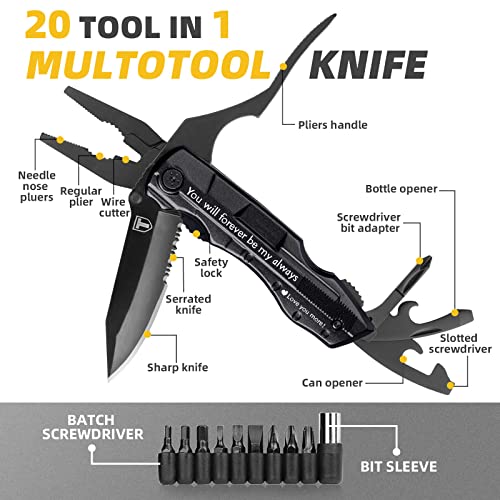 TRSCIND Pocket Knife Engraved Multitool, Love You More, Personalized Gifts for Mens, Unique Anniversary Birthday Gifts for Him husband Boyfriend, Perfect Gifts for Camping Hunting Fishing