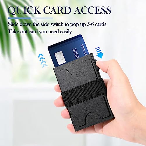 Dinghao Slim Wallet for Men, RFID Blocking Pop Up Card Holder Wallet, Smart Metal Card Case Wallet with Expandable Backplate, Minimalist Wallet for 12+ Cards and Cash (black)