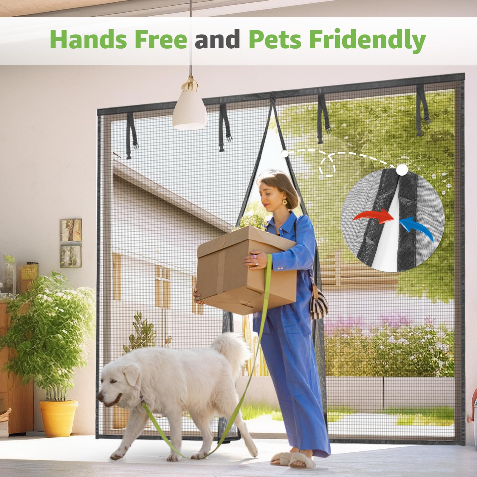 Garage Door Screen, 16x7 Ft Magnetic Closure Heavy Duty Weighted Bottom Garage Screen Doors for 2 Car Garage, Fiberglass Mesh Anti Annoying Animal Out