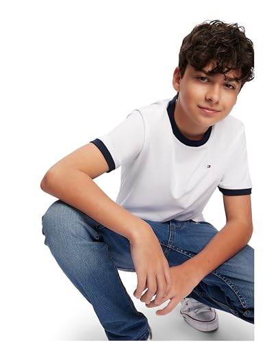 Tommy Hilfiger Kids Boy's Ken Tee (Big Kids) Classic White MD (12-14 Big Kids)