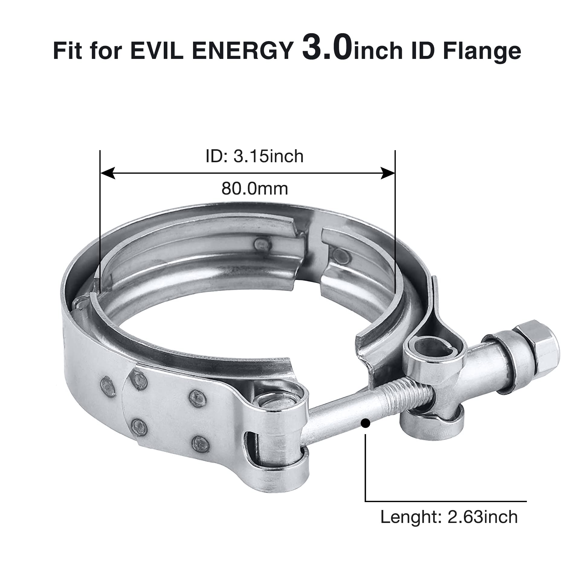EVIL ENERGY 3.0" V Band Clamp for Flange Kit Stainless Steel, Bundle with 4 Holes Adjustable Exhaust Hanger Universal 2PCS