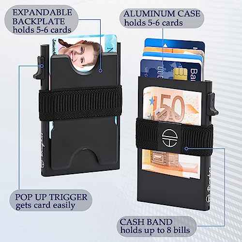 Dinghao Slim Wallet for Men, RFID Blocking Pop Up Card Holder Wallet, Smart Metal Card Case Wallet with Expandable Backplate, Minimalist Wallet for 12+ Cards and Cash (black)