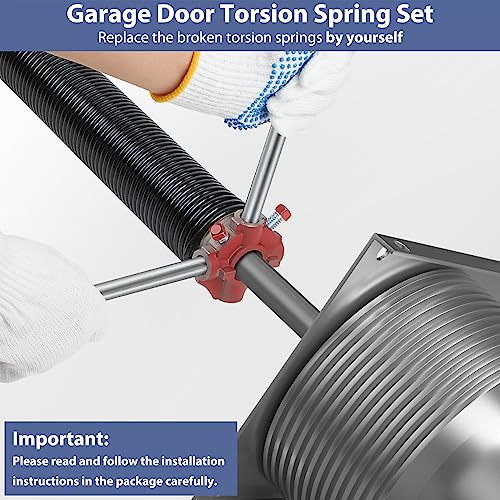 Pkgvis Garage Door Torsion Springs 2'' (Pair) with Non-Slip Winding Bars, Black Coated, Minimum 18,000 Cycles, 7' or 8' High Doors, 3 Year Warranty