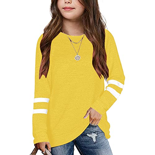 Kids Boys Girls Spring Fall Cotton Fleece Pullover Cotton Basic Round Neck Solid Sweatshirt Tee Shirt 1-Year-Old Pullover Yellow