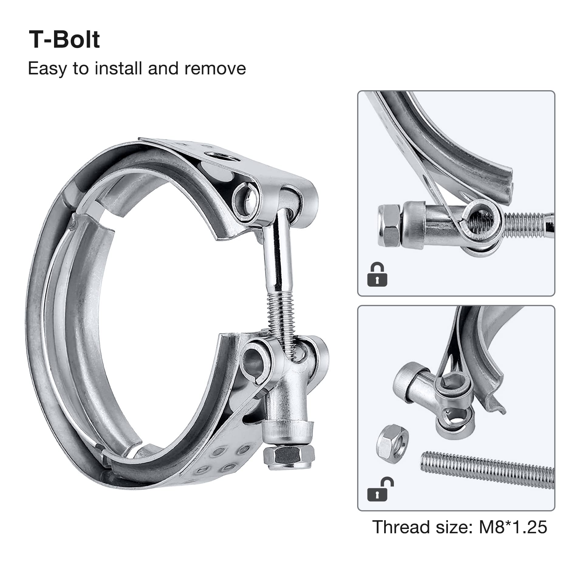 EVIL ENERGY 3.0" V Band Clamp for Flange Kit Stainless Steel, Bundle with 4 Holes Adjustable Exhaust Hanger Universal 2PCS