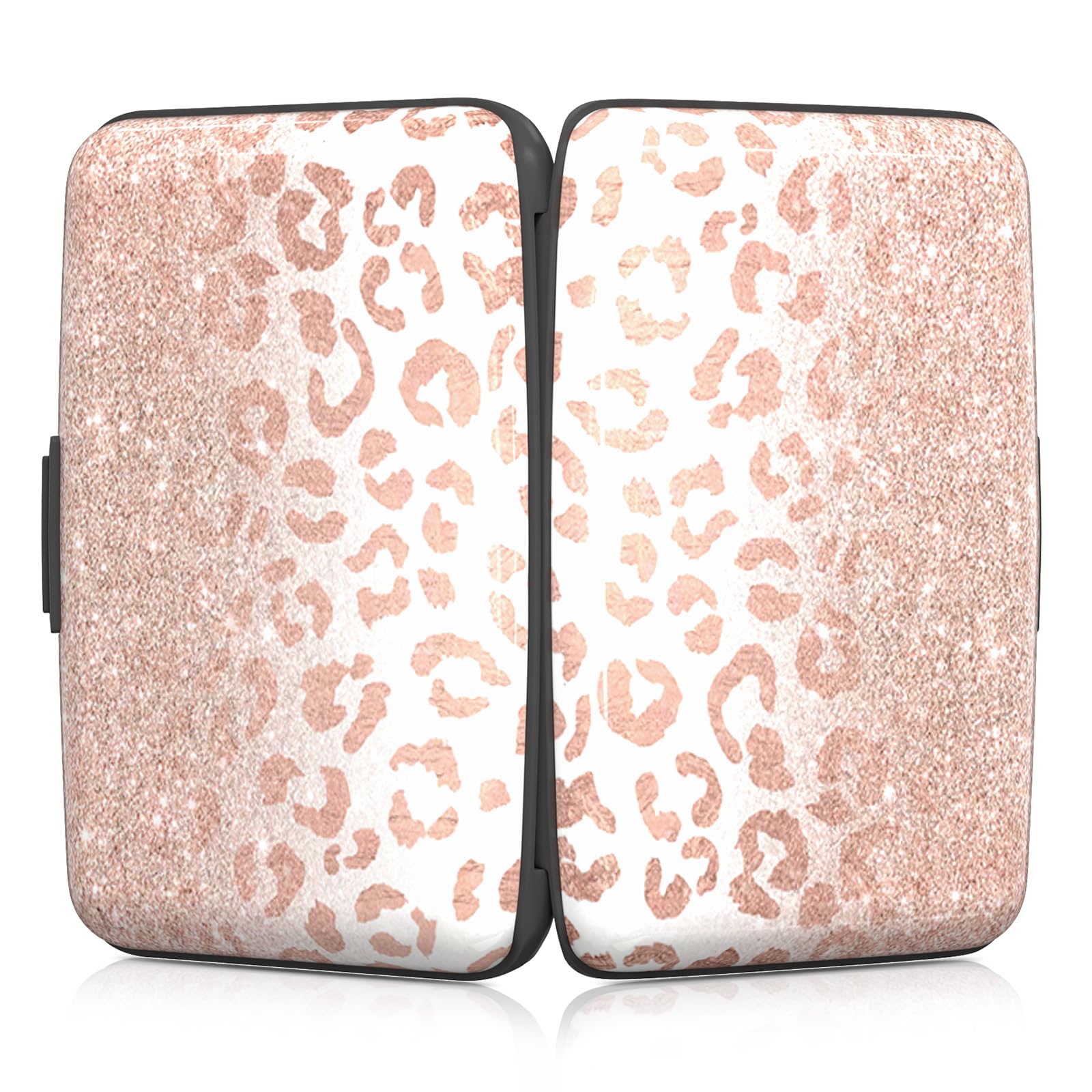 Rimilak Aluminuml Credit Card Holder, Mini Credit Card Wallet RFID Blocking Slim Metal Hard Case for Women Men, Pink Leopard