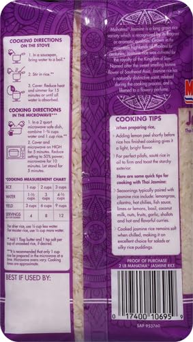 Mahatma Jasmine Rice, 2lb Bag of Rice, Thai, Indian, or Cambodian Fragrant Flavored Rice, Stovetop or Microwave Rice