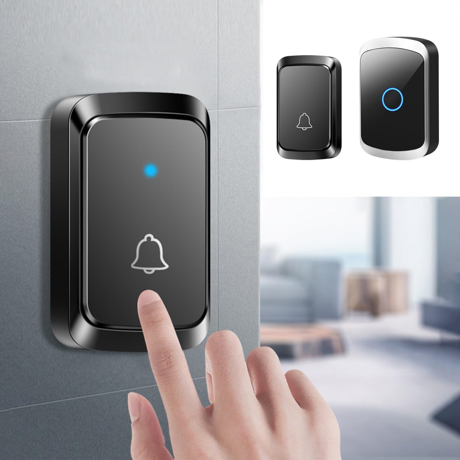 JASKFLY Wireless Doorbell, Battery Powered Mini Door Bell Kit with 34 Chimes 4 Volume Levels, Waterproof Door Chime Kit Operating at 900 Feet for Home/Classroom/Office