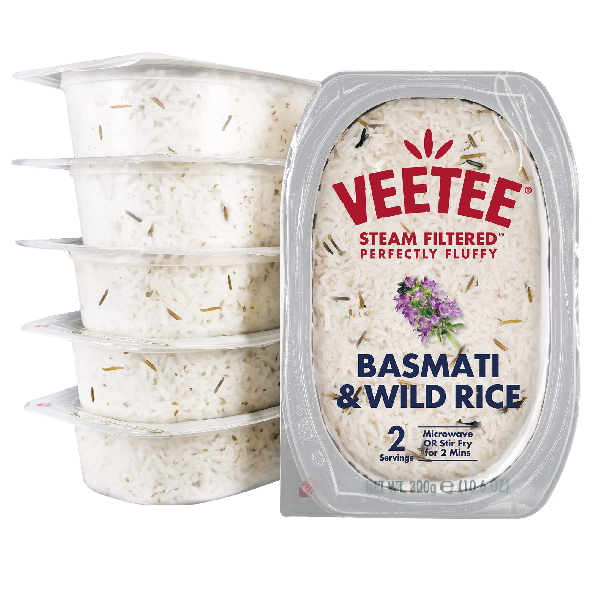 Veetee Basmati and Wild Rice - 2 Minute Rice Microwavable Meals - Instant Rice Meals Ready to Eat Gluten Free Precooked Rice - 10.6oz, Pack Of 6