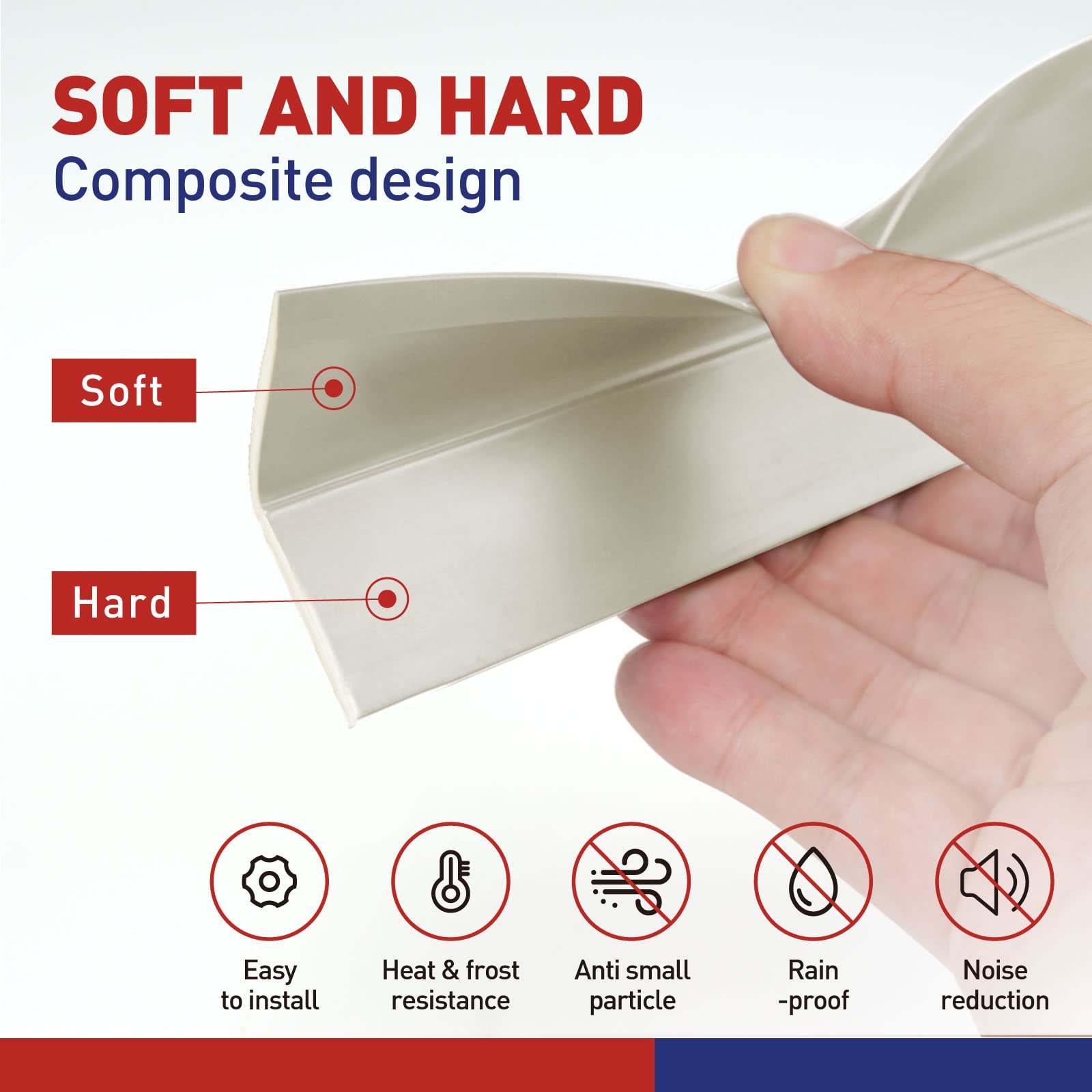 FOSLUOC Garage Door Seal Top and Sides Seal Strip Beige 34.4FT Rubber Weather Stripping Replacement Soft and Hard Composite, Weatherproofing Universal Sealing (Beige)