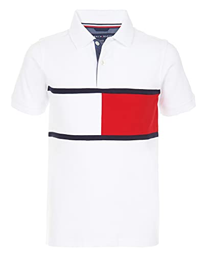 Tommy Hilfiger Boys' Short Sleeve Fashion Polo Shirt, Gary White, 8-10