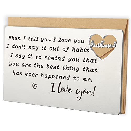 YODOCAMP Husband Metal Engraved Wallet Insert Card, Gifts for Husband from Wife, Husband Hubby Fiance Anniversary Birthday Christmas Valentine's Day Romantic Gifts