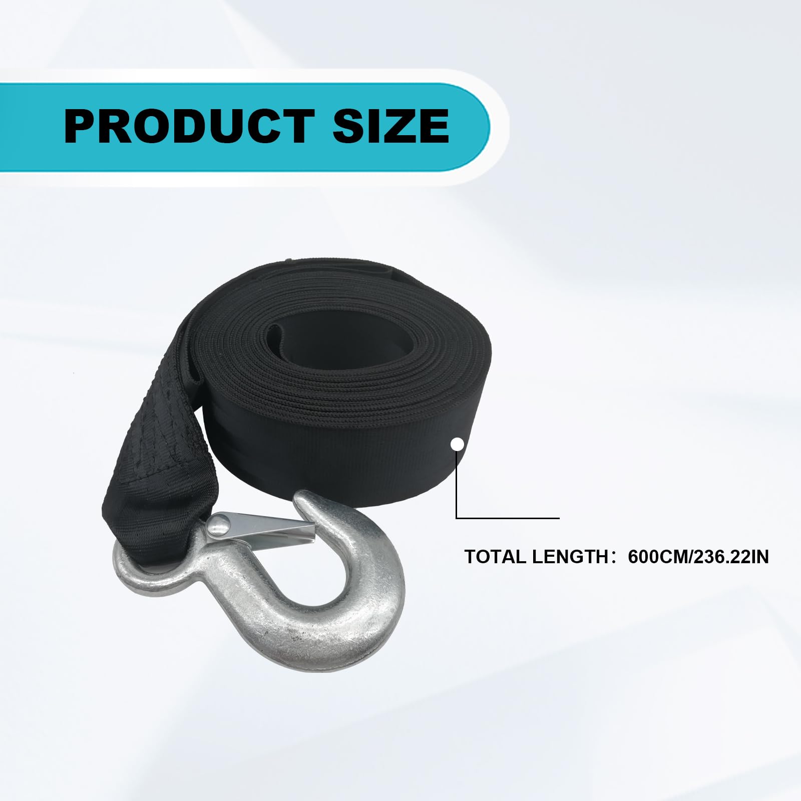 Trailer Winch Strap, 2" x 20ft 6000lb 10000 lbs Breaking Strength 3300 lbs Load Capacity for Boat, Loop End for Boats, Trailer, Wave Runner, Towing, Heavy Duty Equipment, Black