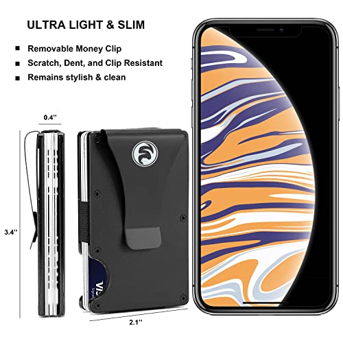 Coukula Minimalist Wallet for Men - RFID Blocking Metal Wallet - Engraved Skull Poker - Aluminum Slim Money Clip - Front Pocket Credit Card Holder - Tactical Wallet for Business Travel