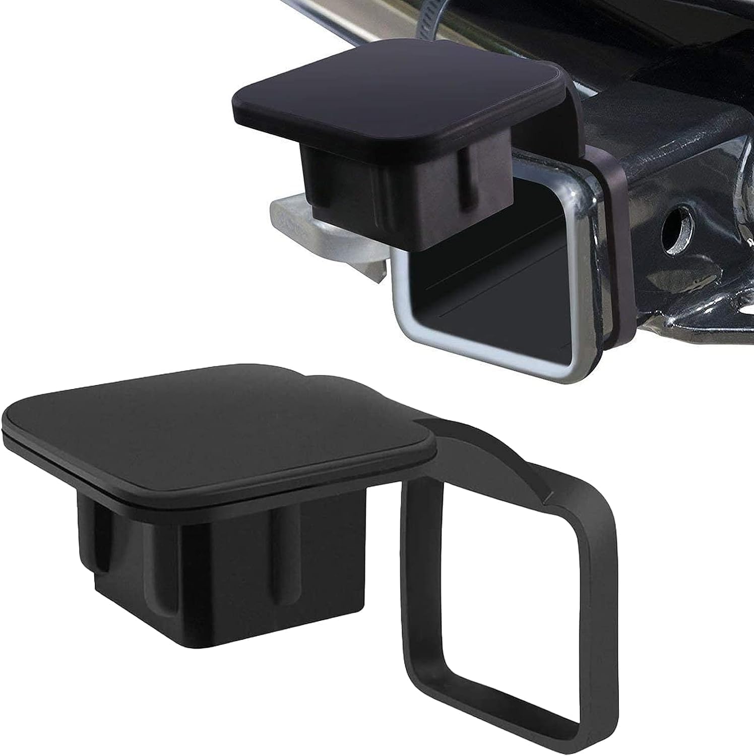 QODOLSI 1 PC Trailer Hitch Cover, 2In Receiver Tube Hitch Plug Receiver, Trailer Hitch Cover Tube Plug Insert for Toyota Ford Jeep Chevrolet Nissan Dodge Ram Porsche Mercedes (Black)