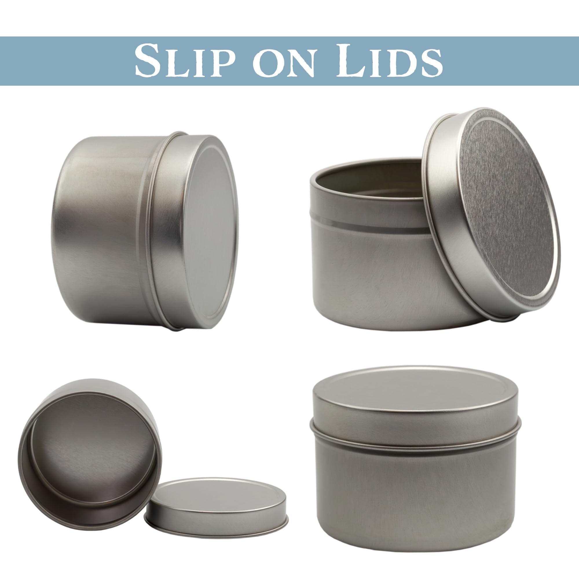 Cornucopia Brands 4-Ounce Metal Tins/Candle Tins (24-Pack); Round Containers w/Slip-On Lids for Party Favors, Candle Making, Spices, Gifts