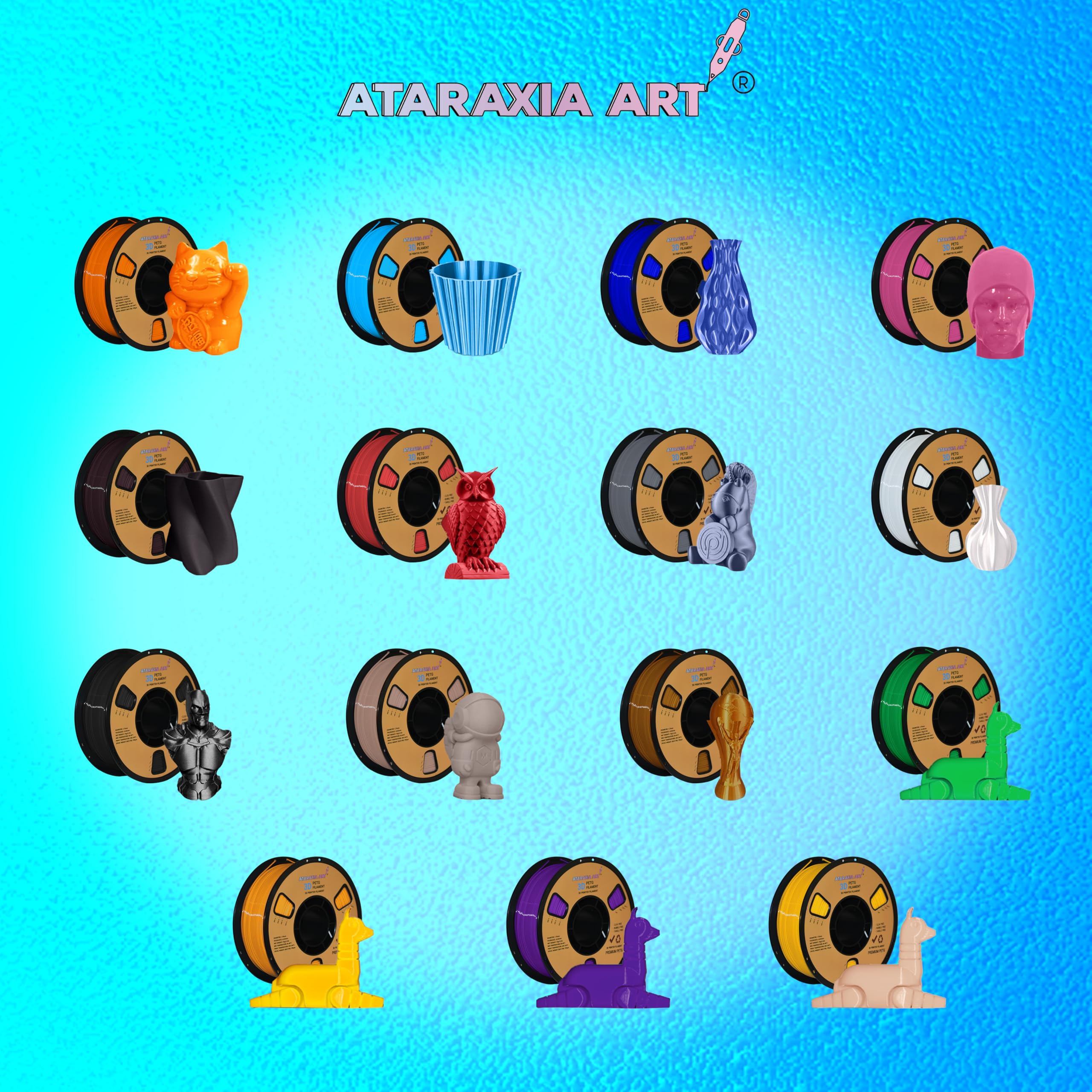 ATARAXIA ART PETG Filament 1.75mm, Black 3D Printer Filaments, 1Kg/2.2lb Tidy Winded Spools, Dimensional Accuracy +/-0.02mm, with Filament Storage Vacuum Bags, Fit FDM 3D Printers, PETG Black 1.75mm