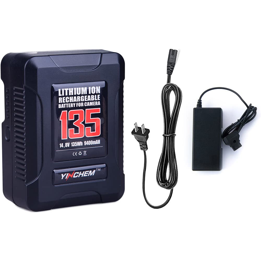 YINCHEM 135Wh V Mount Camcorder Battery with Charger,14.8V 9400mAh Mini Portable Lithium-ion V Lock Battery Equipped with D-tap and USB Port for Camera/DSLR/Smartphone/Tablet