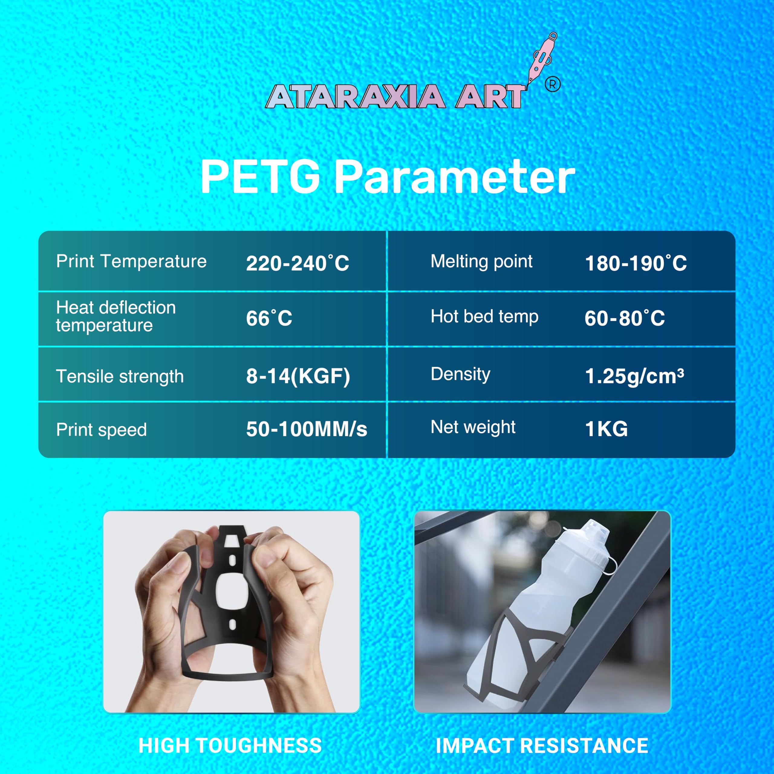 ATARAXIA ART PETG Filament 1.75mm, Black 3D Printer Filaments, 1Kg/2.2lb Tidy Winded Spools, Dimensional Accuracy +/-0.02mm, with Filament Storage Vacuum Bags, Fit FDM 3D Printers, PETG Black 1.75mm