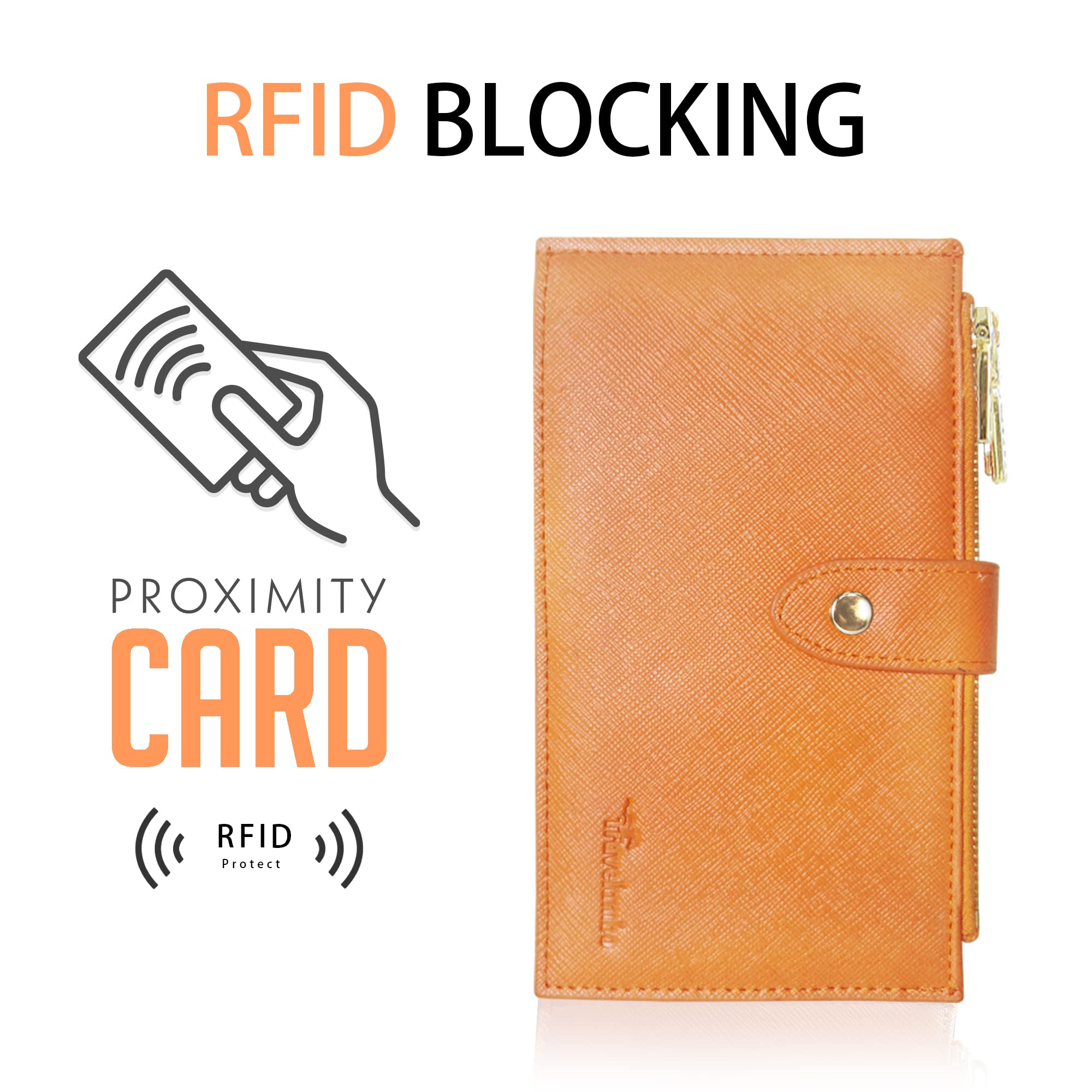 Travelambo RFID Wallet Women Large Size Bifold Multi Card Wallet Case with Zipper Pocke Credit Card Holder for Women