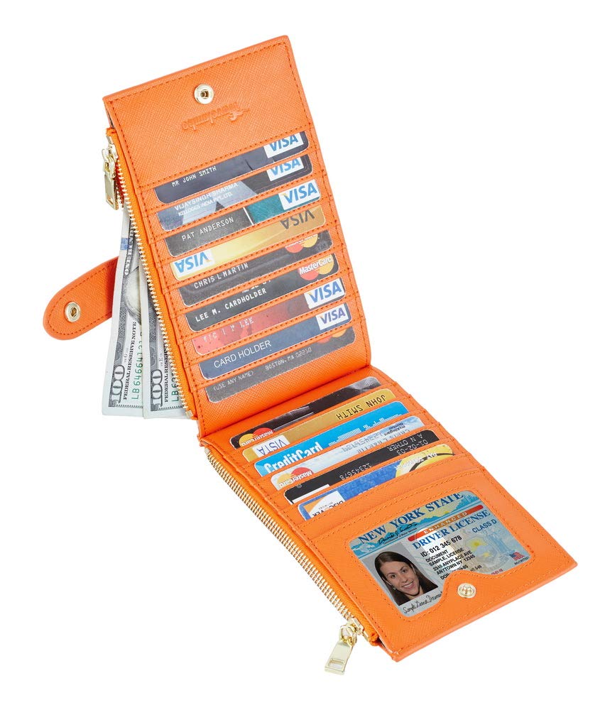 Travelambo RFID Wallet Women Large Size Bifold Multi Card Wallet Case with Zipper Pocke Credit Card Holder for Women