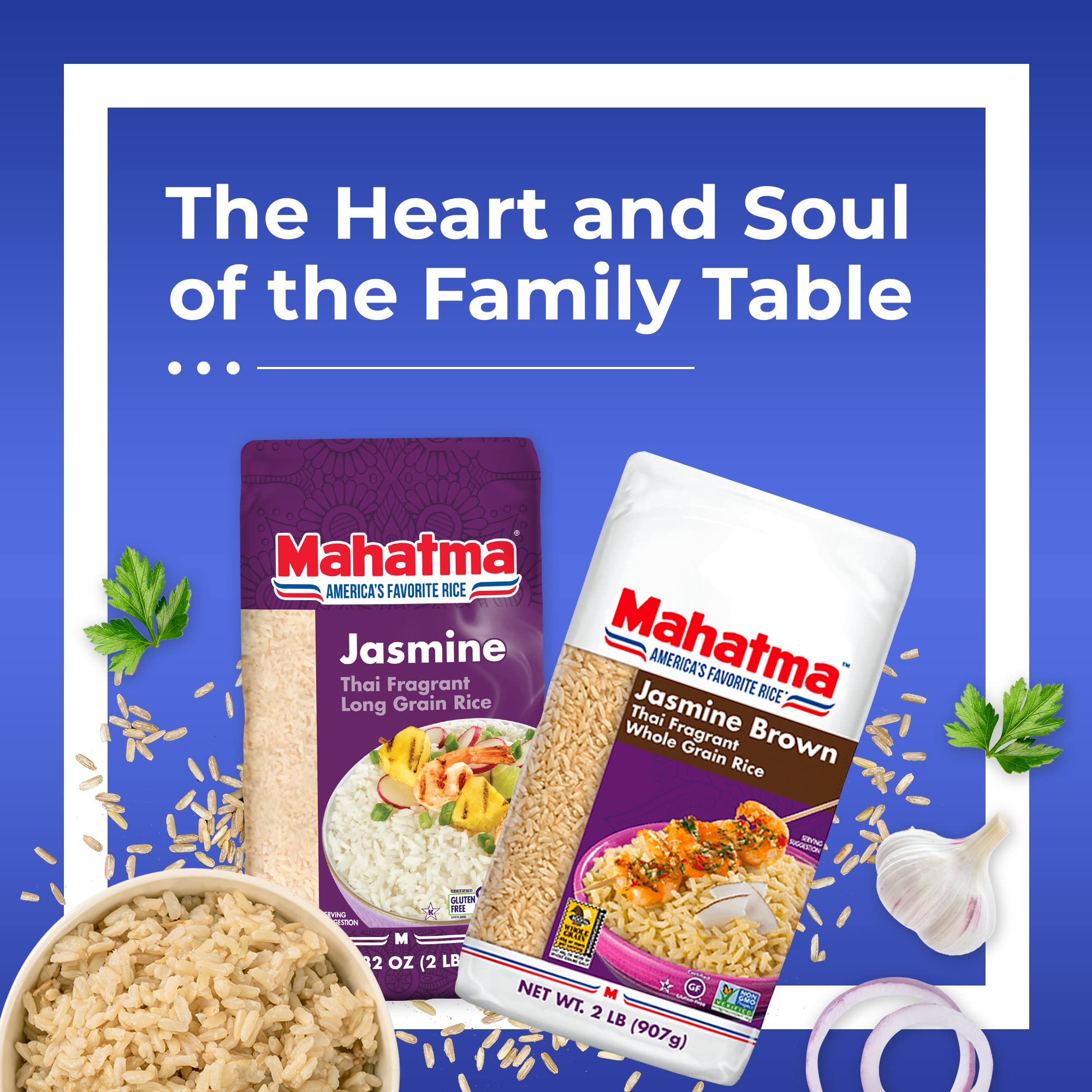 Mahatma Brown Jasmine Rice Bag 2lb, Brown Thai Jasmine Rice, Microwave Rice in 20 Minutes or Cook on Stovetop in 30 Minutes