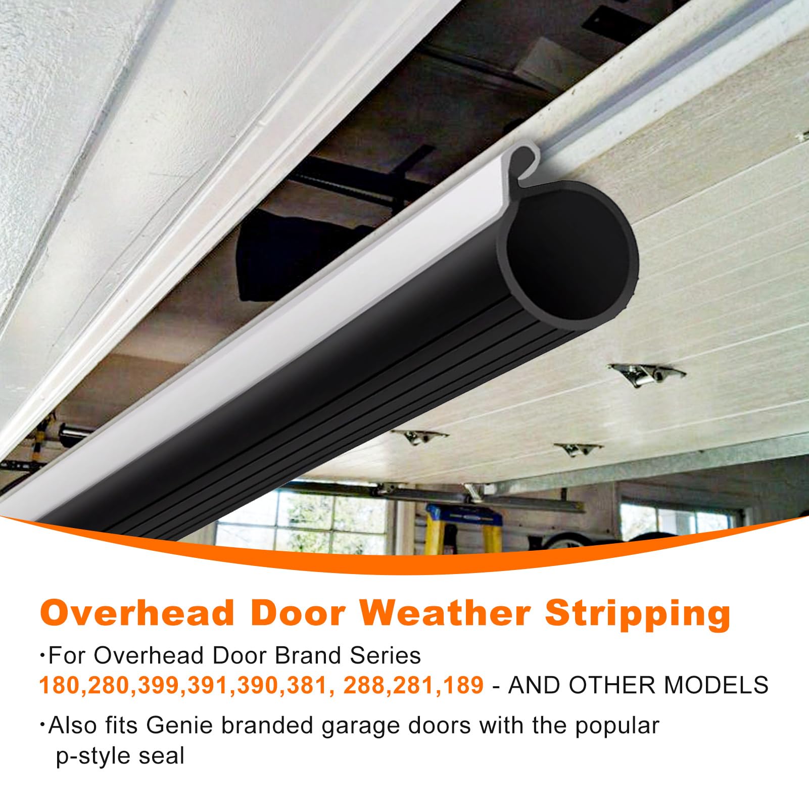 20FT Garage Door Seals Bottom Rubber Weather Stripping, Garage Door Seal Bottom, P-Bulb Garage Door Bottom Weather Seal Suitable for Weatherproof, Replacement Overhead Doors,Black