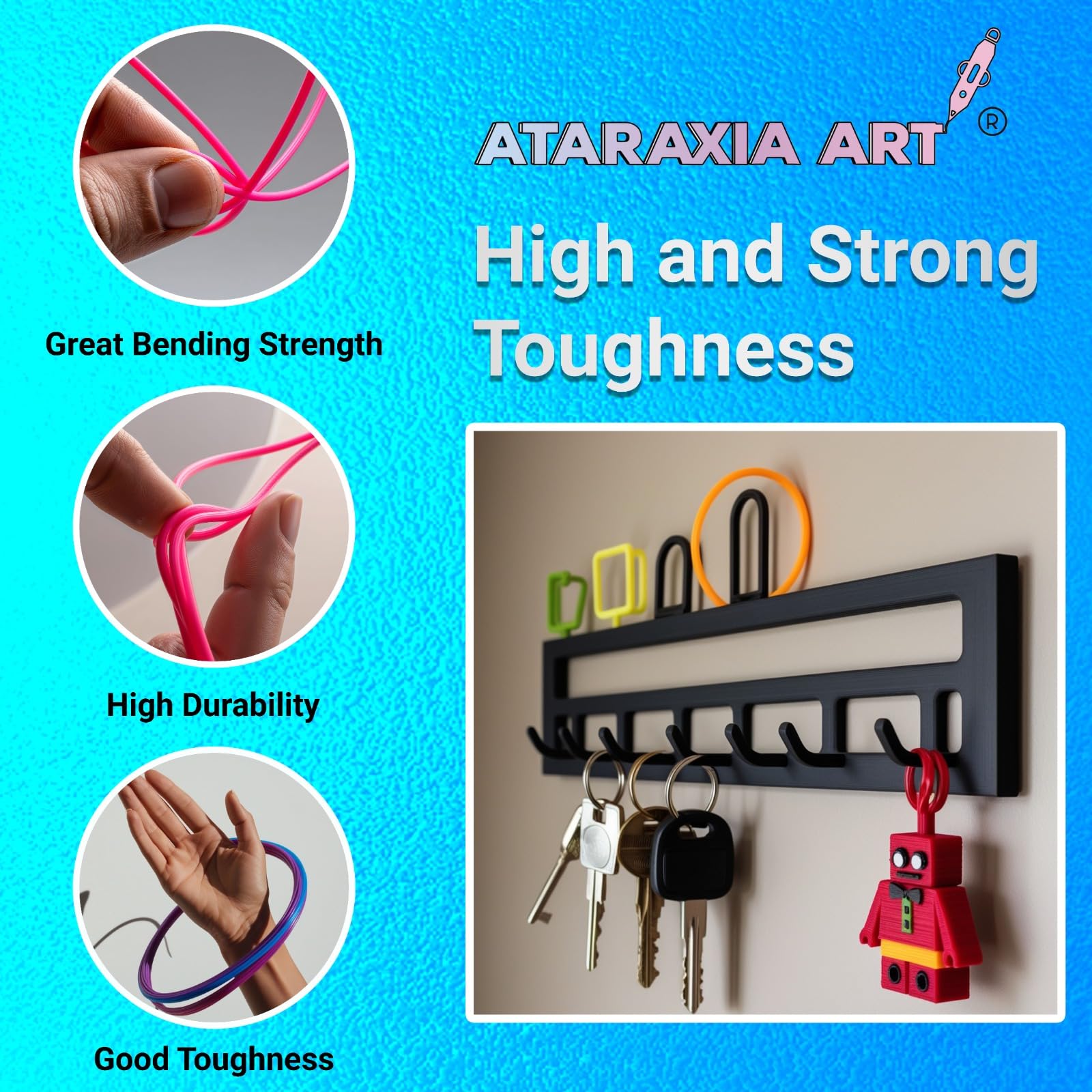 ATARAXIA ART PETG Filament 1.75mm, Black 3D Printer Filaments, 1Kg/2.2lb Tidy Winded Spools, Dimensional Accuracy +/-0.02mm, with Filament Storage Vacuum Bags, Fit FDM 3D Printers, PETG Black 1.75mm