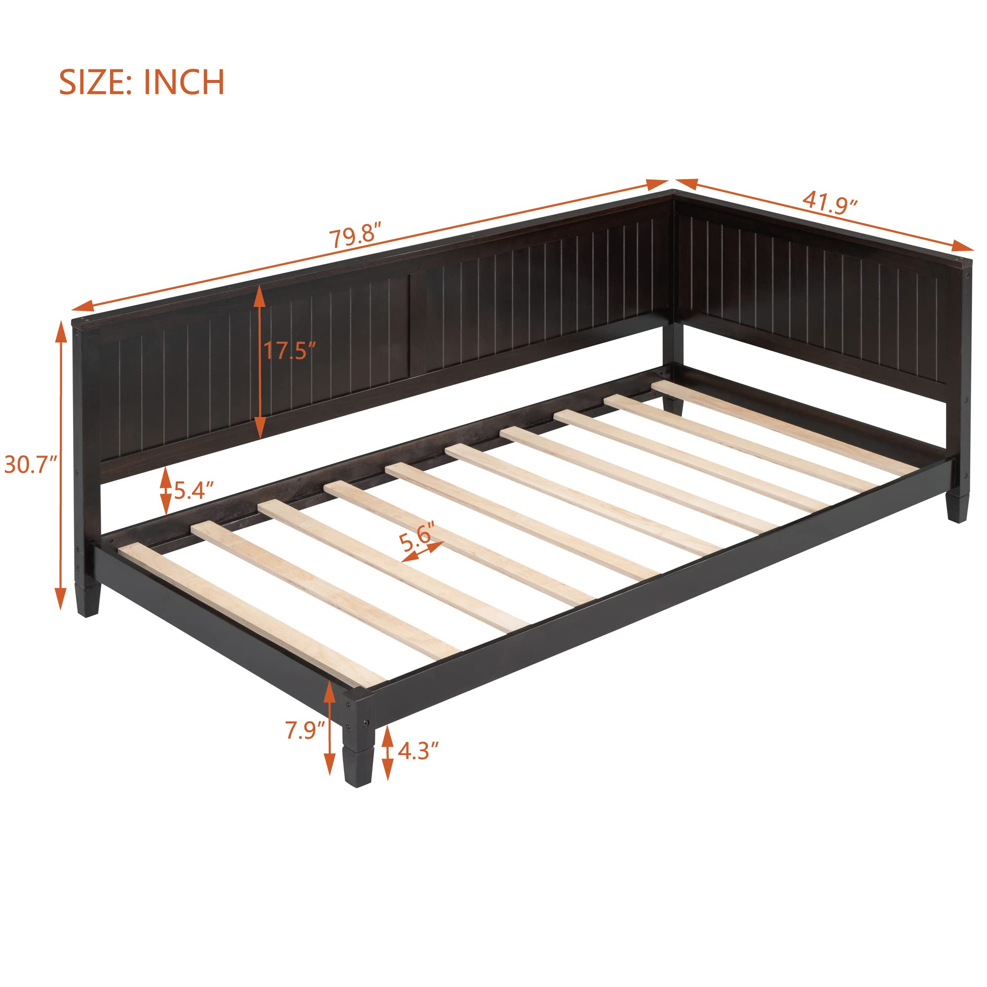 Royard Oaktree Twin Size Daybed, Wood Bed Frame with Headboard and Sideboard, Modern Low Sofa Bed Frame with Wooden Slats Support Mattress Foundation for Kids Room, Bedroom, Living Room, Espresso