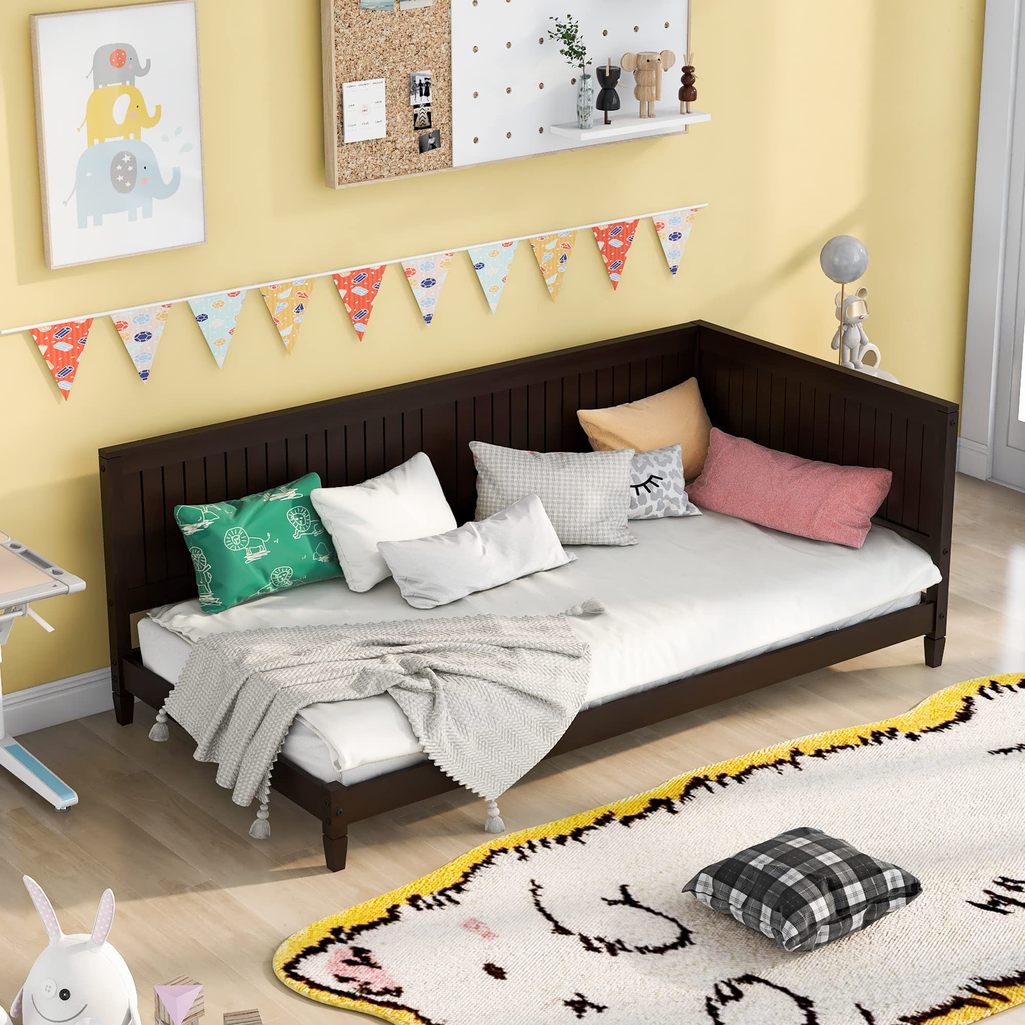 Royard Oaktree Twin Size Daybed, Wood Bed Frame with Headboard and Sideboard, Modern Low Sofa Bed Frame with Wooden Slats Support Mattress Foundation for Kids Room, Bedroom, Living Room, Espresso
