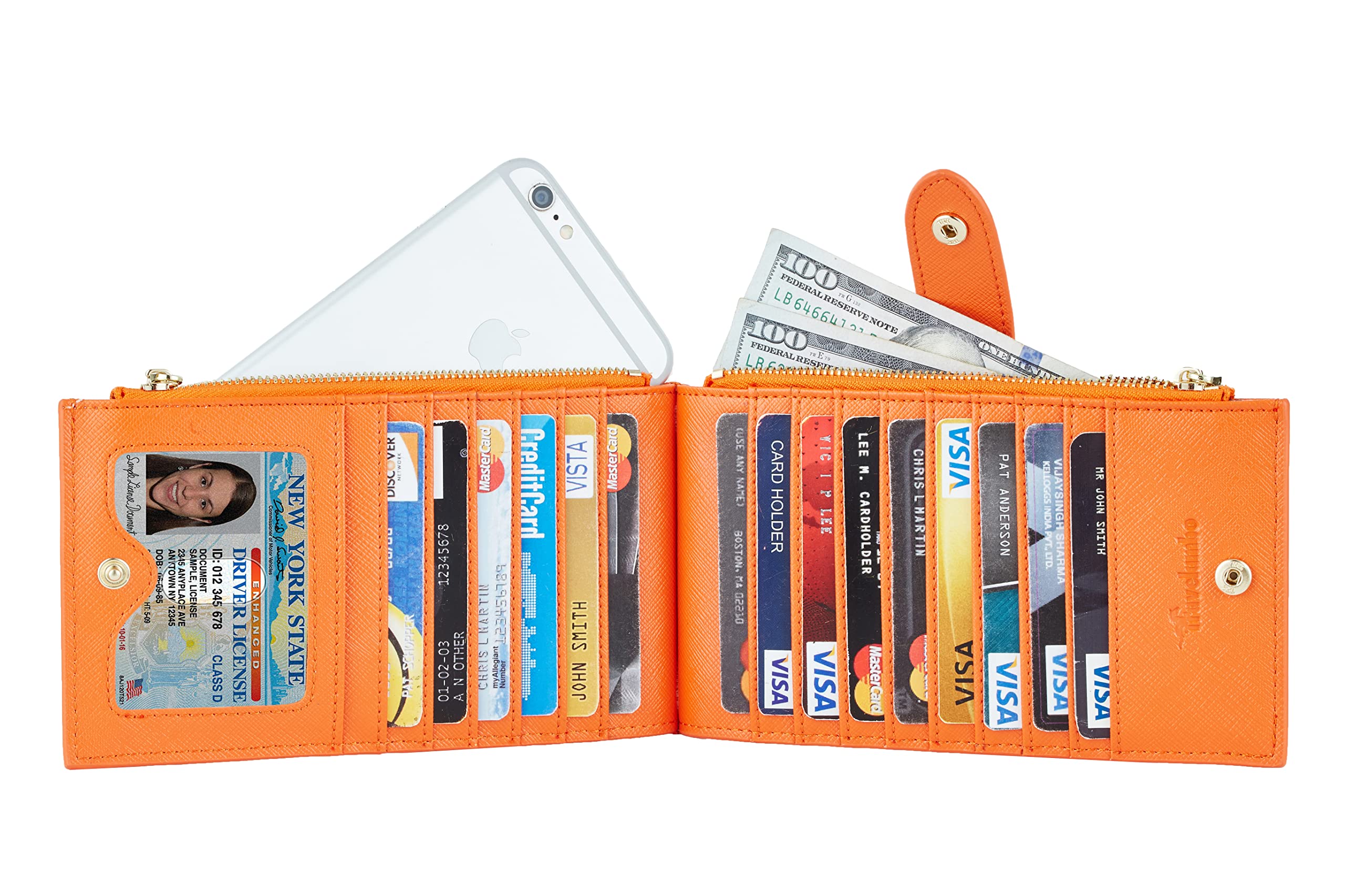Travelambo RFID Wallet Women Large Size Bifold Multi Card Wallet Case with Zipper Pocke Credit Card Holder for Women