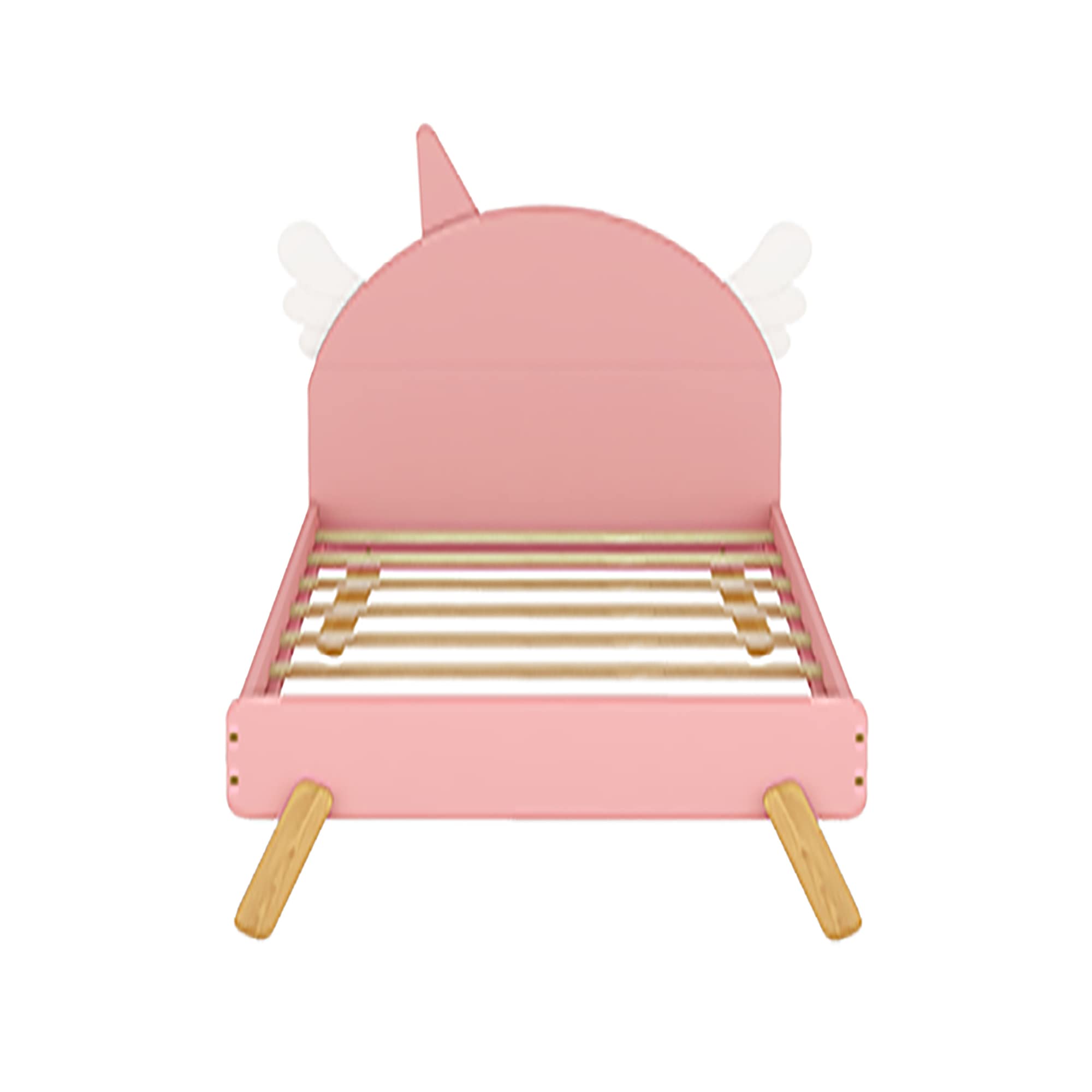 Lifeand Twin Size Bed with Shelf Behind Headboard,Wooden Cute Platform Bed with Curved Headboard,Pink