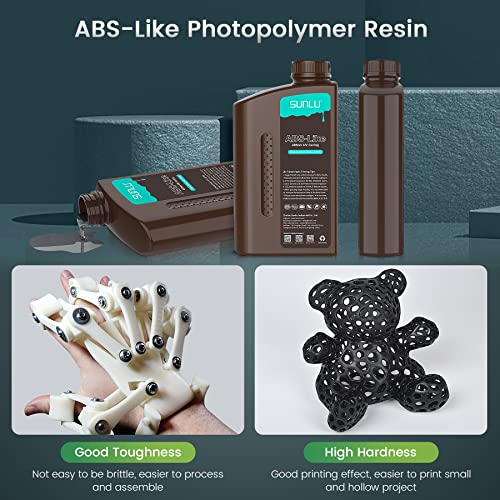 SUNLU 3D Printer Resin, 1000g ABS-Like High Toughness Resin for 4k/6k/8k LCD/DLP/SLA Resin 3D Printer, 405nm UV Curing 3D Printing Resin, Good Resistance, Non-Brittle & High Precision, Grey 1000g