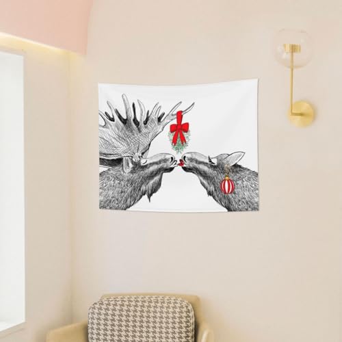 Mosytuky Moose Kissing Under Mistletoe Tapestry Wall Hanging Decor For Living Room Bedroom Dorm Classroom Office Decor 29x37 Inch