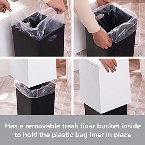 Modern Waste Basket - 1.85 Gal/7L Square Shape Trash Bin - Pop Open Trash Can with Lid - Black Bathroom Trash Can - Push Top Kitchen Garbage Can - Home/Office Trash Can with Removable Liner Bucket