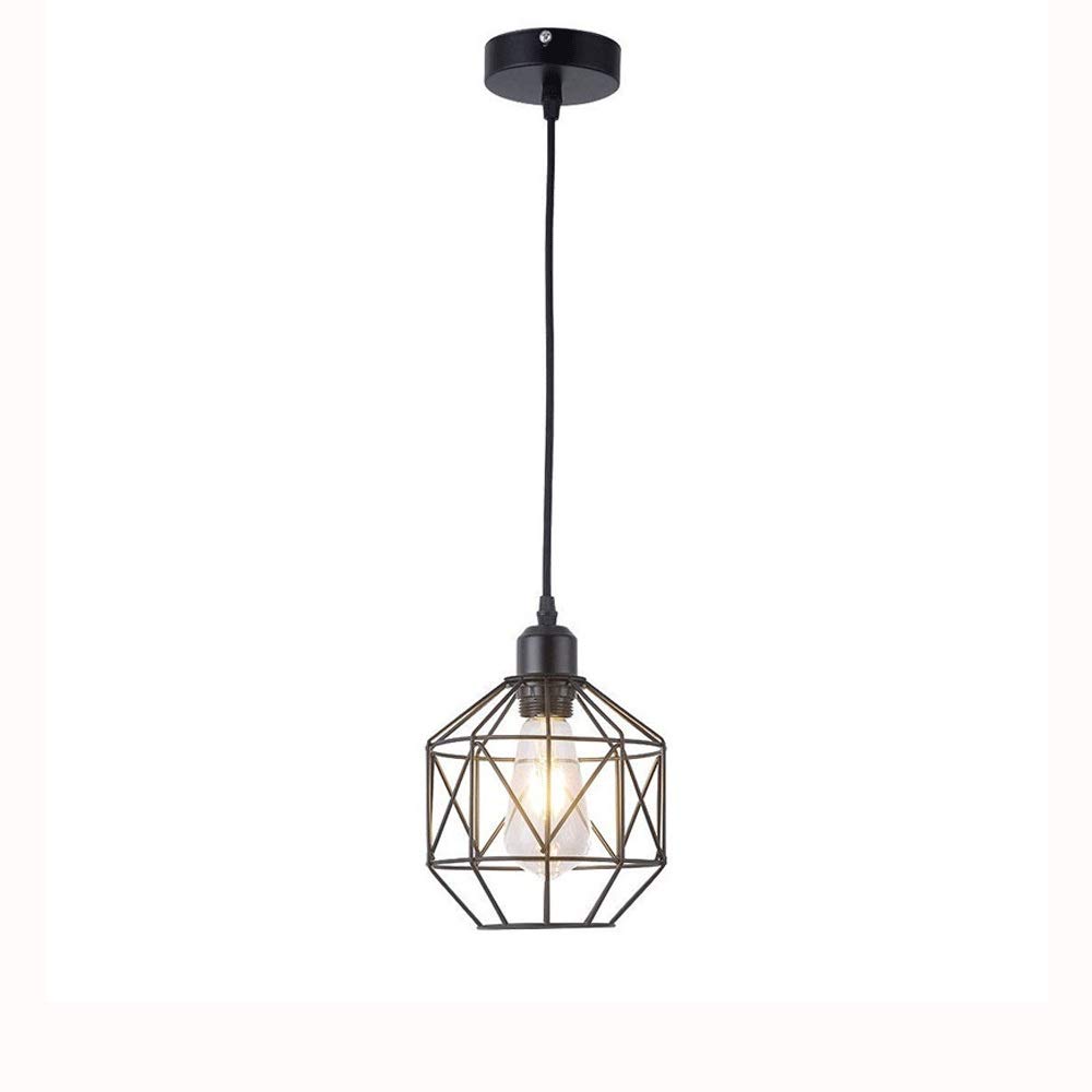 Simple Pendant Lamp Geometric Metal Wire Basket Cage Style Light Shade, Funky Retro Modern Industrial V-intage Look, Easy Fit AC 110V - 240V (Black) [Energy Class A+],Pendant