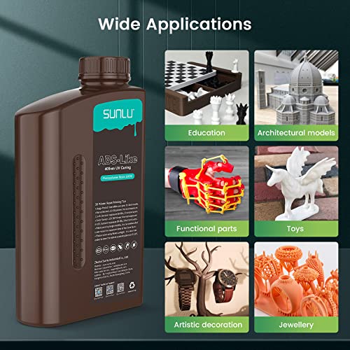 SUNLU 3D Printer Resin, 1000g ABS-Like High Toughness Resin for 4k/6k/8k LCD/DLP/SLA Resin 3D Printer, 405nm UV Curing 3D Printing Resin, Good Resistance, Non-Brittle & High Precision, Grey 1000g