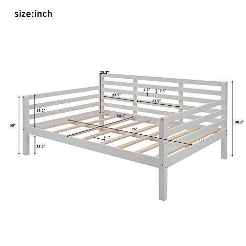 Myshle Full Size Daybed Frame, Wooden Full Day Bed with Wood Slat Support, Upgraded Full Bed Frame, Full Size Sofa Bed for Bedroom, Living Room, No Box Spring Needed, White