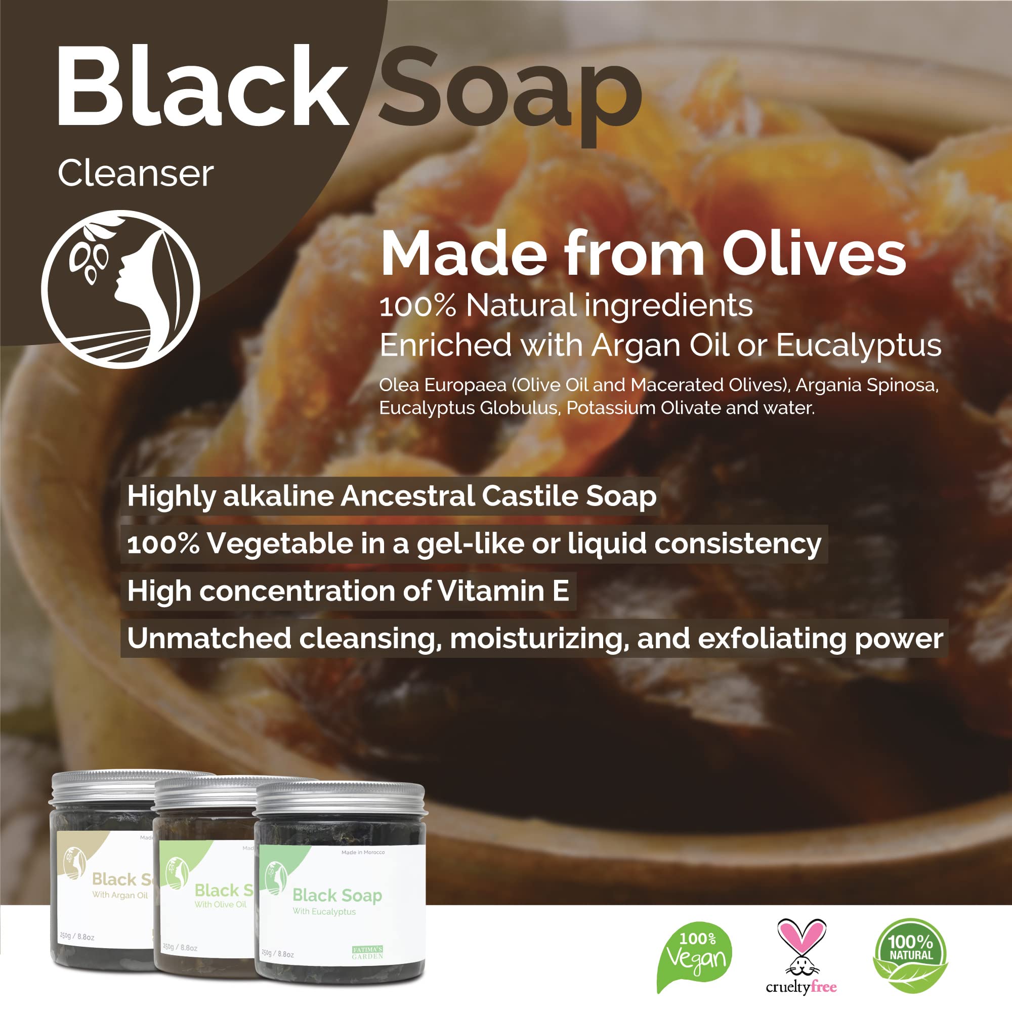 Fatima's Garden Argan Oil Black Soap - Exfoliating Cleanser, 1Kg