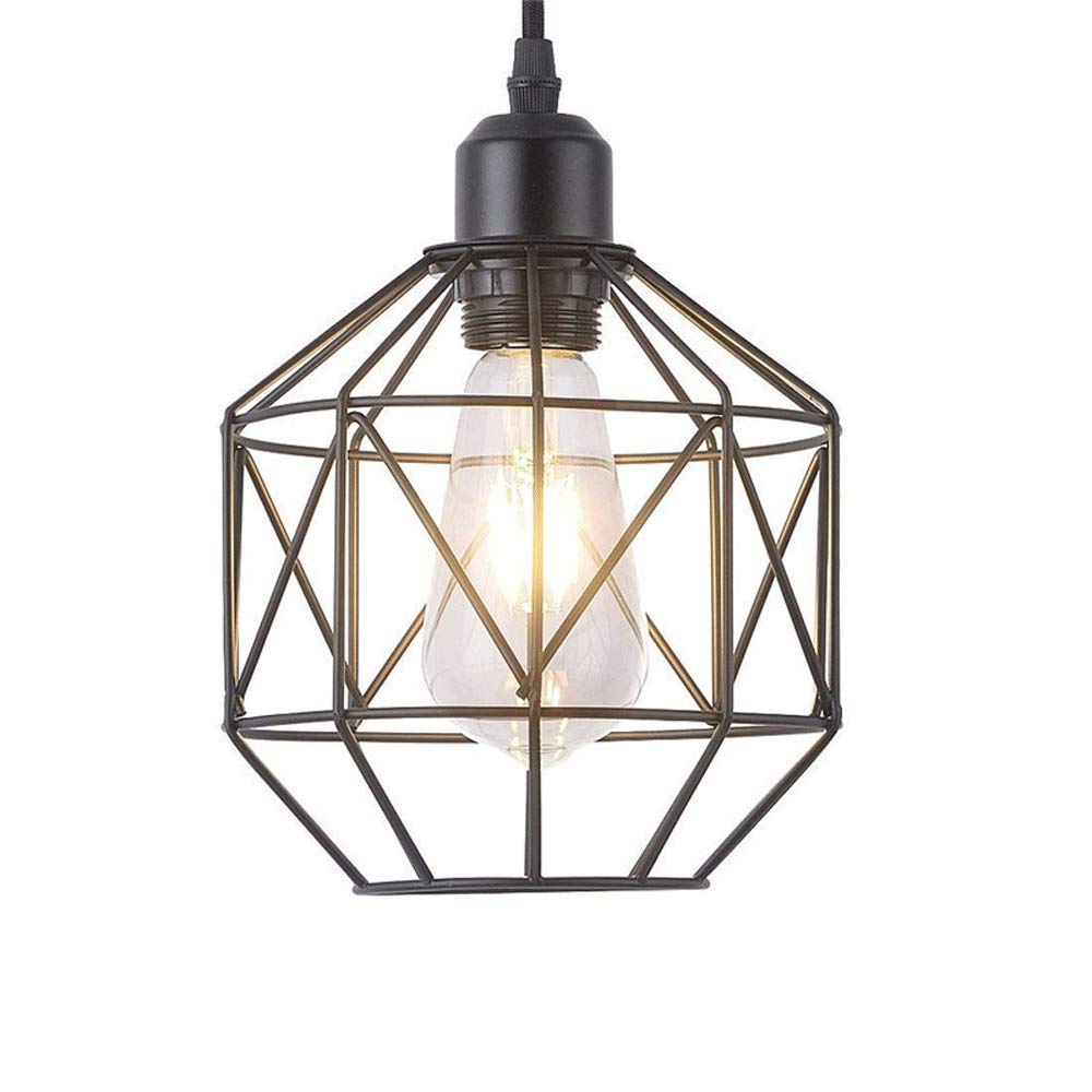 Simple Pendant Lamp Geometric Metal Wire Basket Cage Style Light Shade, Funky Retro Modern Industrial V-intage Look, Easy Fit AC 110V - 240V (Black) [Energy Class A+],Pendant