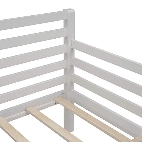 Myshle Full Size Daybed Frame, Wooden Full Day Bed with Wood Slat Support, Upgraded Full Bed Frame, Full Size Sofa Bed for Bedroom, Living Room, No Box Spring Needed, White