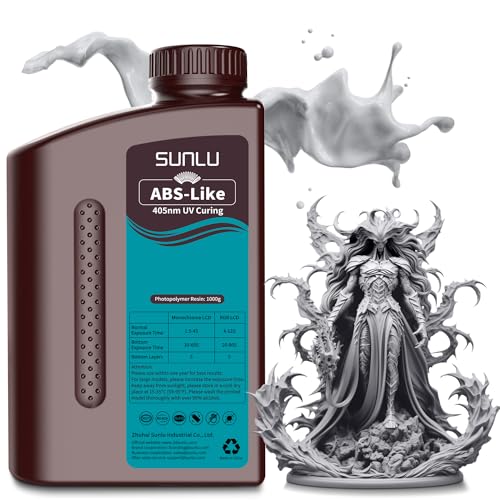 SUNLU 3D Printer Resin, 1000g ABS-Like High Toughness Resin for 4k/6k/8k LCD/DLP/SLA Resin 3D Printer, 405nm UV Curing 3D Printing Resin, Good Resistance, Non-Brittle & High Precision, Grey 1000g