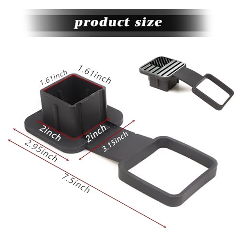 gunhunt 1 PC Auto Tow Trailer Seal Cap, 3.15" x 3.05" American Flag Square End Plug Plug Protector, Universal for 2" Trailer Receiver Tube, Compatible with Cars, Trucks, Vans, SUVs, Trailers (Black)