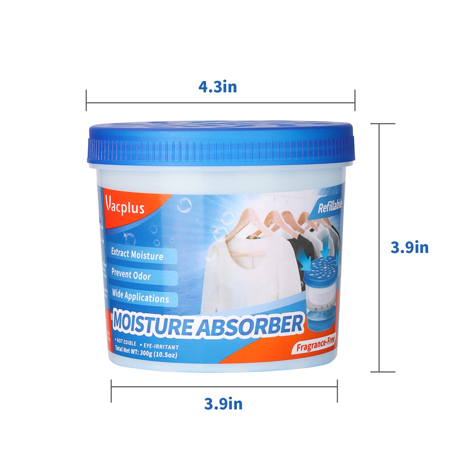 Vacplus Moisture Absorbers Dehumidifier Bucket -Unscented for Closet, Highly Absorbent for basements, bathrooms, boats, RVs, 10.5 OZ Replaceable, 6 PACK