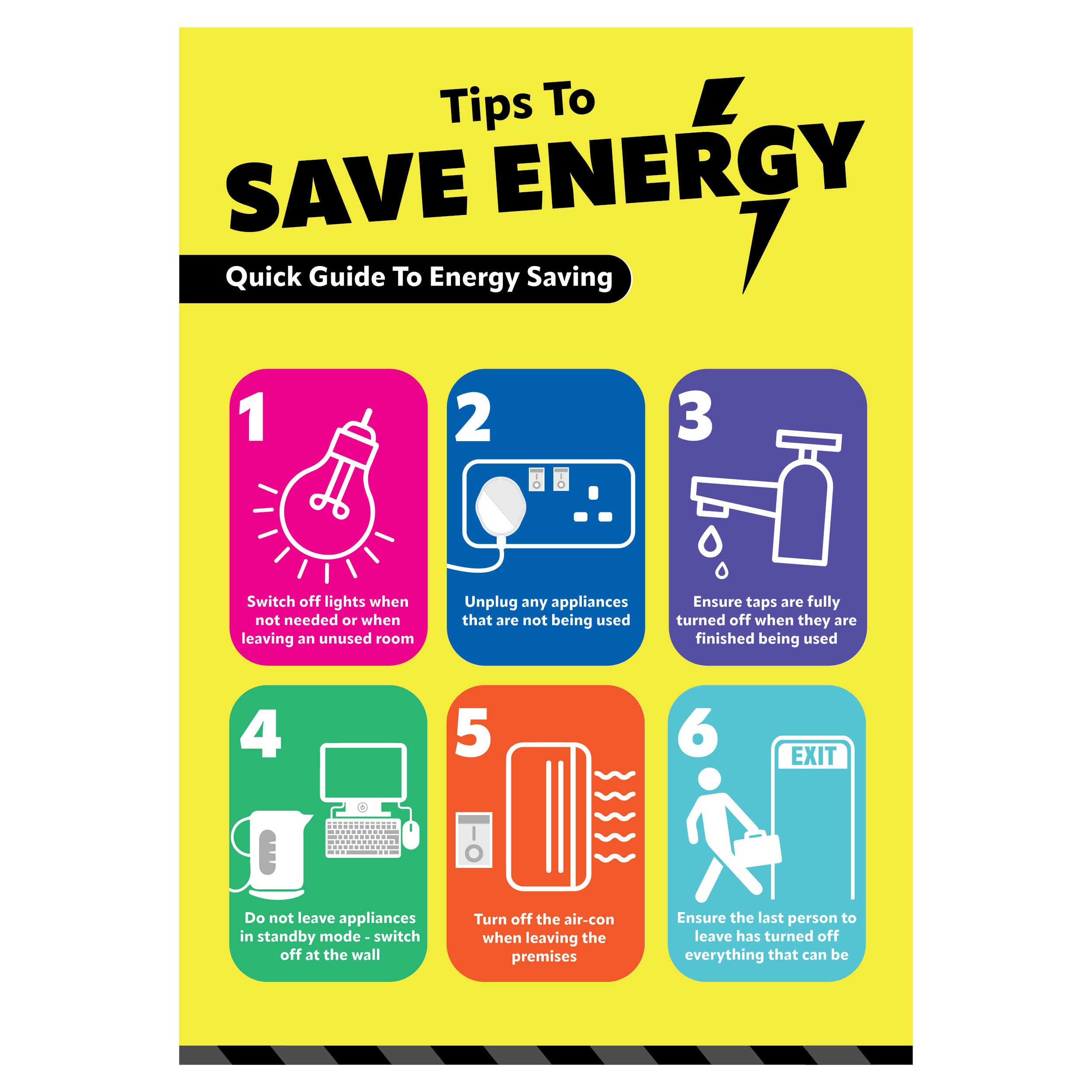 V Safety Energy Saving Poster - Tips to Save Energy - A3-297x420 - Polypropylene